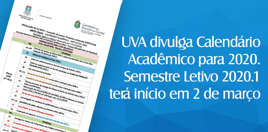 UVA divulga Calendário Acadêmico para 2020. Semestre Letivo 2020.1 terá ...